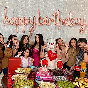 TONIFUL Rose Gold Happy Birthday Balloons Banner, 16 Inch Mylar Foil Script/Cursive Letters Birthday Sign Banner Balloon Reusable Material for Girls Boys Kids & Adults Birthday Decorations