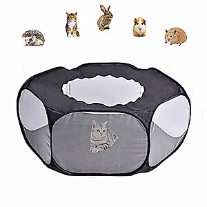 PIXRIY Small Animals Cage Tent, Pet Playpen with Top Opening Foldable Breathable Yark Fence for Guinea Pig, Rabbits, Hamster, Chinchillas and Hedgehogs (Black)