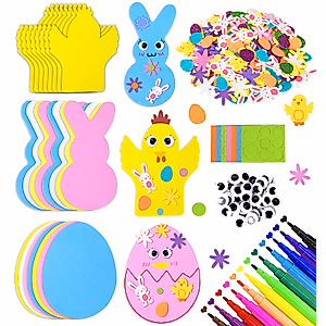 Easter Crafts for Kids, 254 Pcs Easter Foam Stickers for Kids Self Adhesive Set with Eggs Bunny Chick Shaped Stickers & Watercolor Pens for Easter Decorations Boys Girls Party Favor Supplies