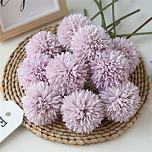 RUJIU 12 pcs Artificial Chrysanthemum Ball Flowers, Bride Wedding Bouquet Stem Plastic Hydrangea Silk Flower for Wedding Centerpieces Arrangements Party Home Table Flowers Garden Decor (Light Purple)