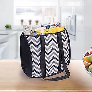 Smart Design Pop-Up Shopping Bag - Reusable - Large - Heavy Duty Polyester - Folds Flat - Supermarket, Trunk Storage - Home Organization (15 x 10 Inch) [Chevron w/Black Trim]