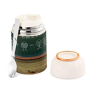 CUPADA Funny Cat Teacher Food Jar, Math Lesson Insulated Hot Food Jars Vacuum 17OZ with Folding Spoon for Work Trip Picnic Camping