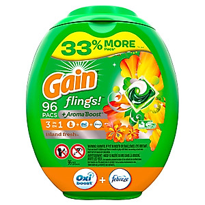 Gain flings! Liquid Laundry Detergent Pacs, Island Fresh, 96 Count