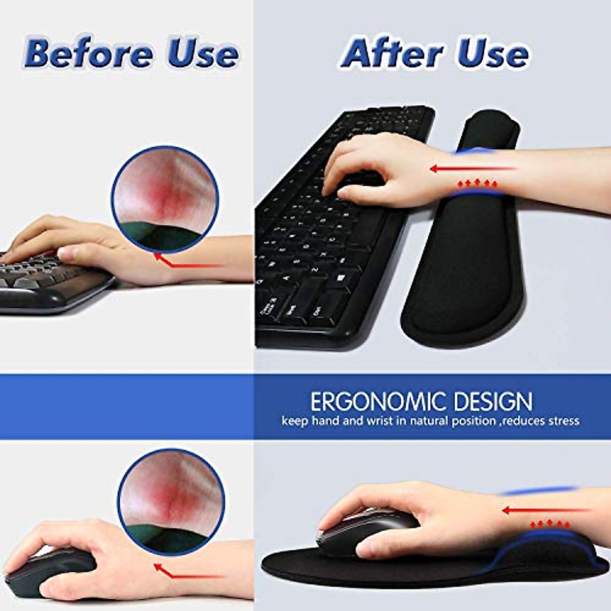 Ergonomic Mouse Pad with Wrist Support, Premium Memory Foam Keyboard Wrist Support Bar and Mouse Wrist Rest Pads Set- for Comfortable Typing &Wrist Pain Relief Mouse Pad with Wrist Support Bar