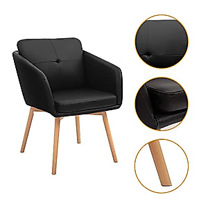 CangLong Faux Leather Side Upholstered Arm Dinging Chair with Wood Legs Set of 1,Black