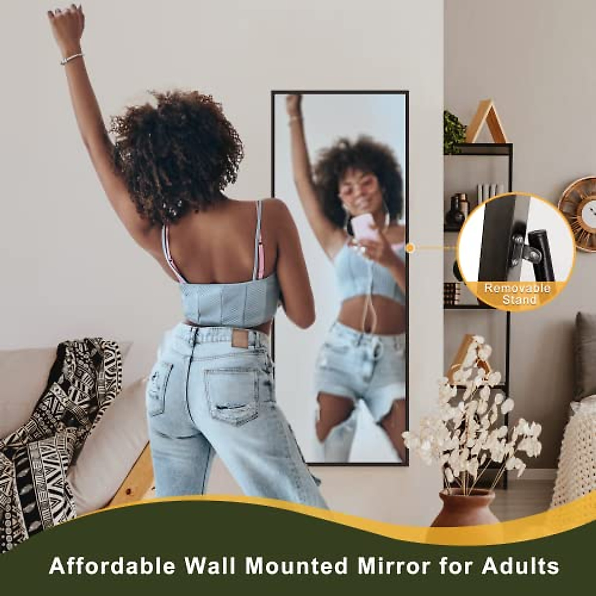 NicBex Full Length Mirror, 43x16 Inch Aluminum Alloy Frame Large Wall Mirror, Vanity Mirror, Bedroom Mirror, Dressing Mirror, Living Room Mirror,Black