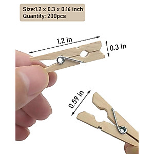 200 PCS Mini Clothespins 1.2 Inch, Mini Clothes Pins for Photos, Small Clothes Pins Wooden, Mini Photo Clips for Baby Shower Crafts DIY Project