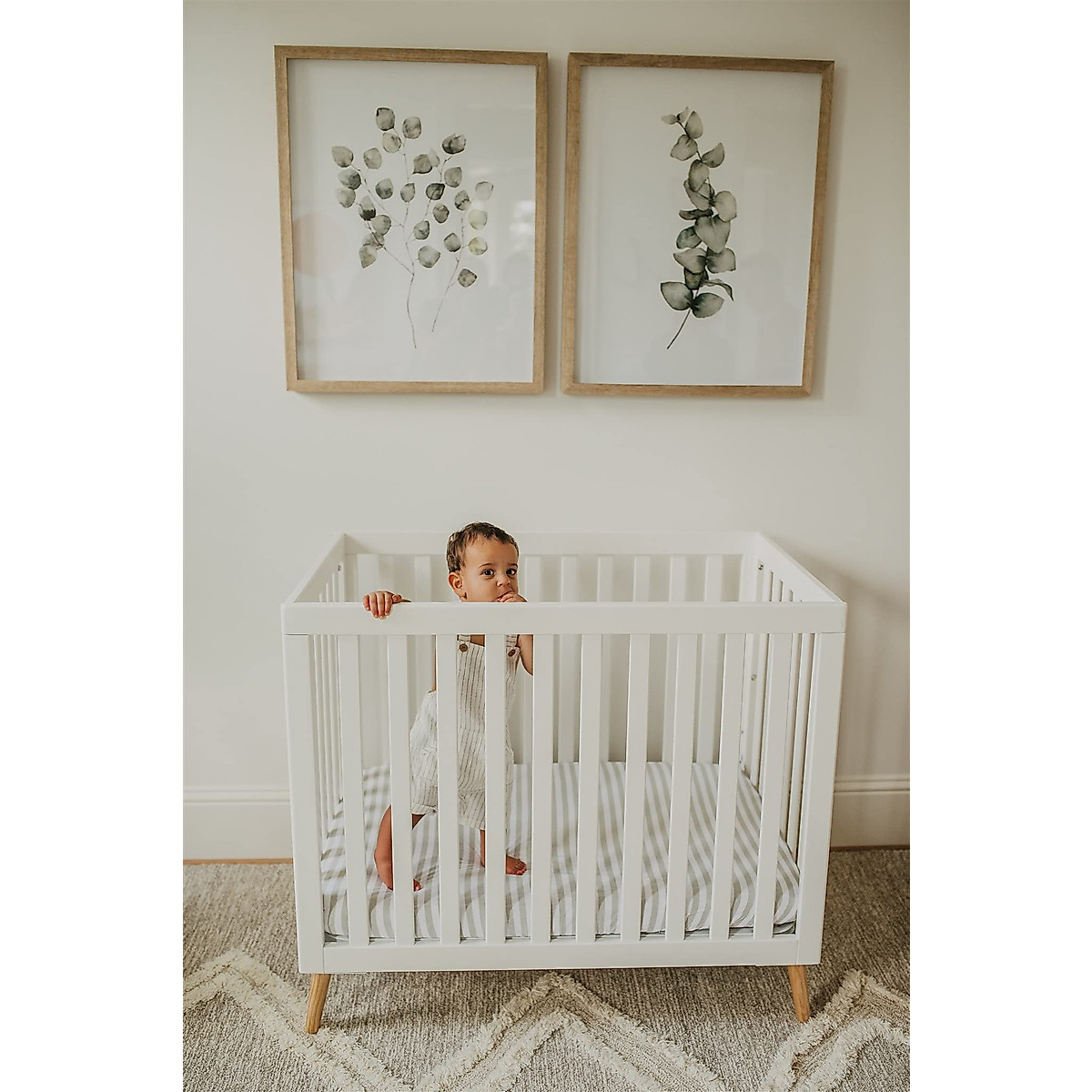 NODNAL CO. 3 Fitted Gray Mini Crib Pack n Play Playard Portable Crib Sheets Set - 100% OEKO-TEX Cotton Baby Girl/Boy Nursery Bedding, Gender Neutral Polka Dot Stripe Travel Pack and Play Playpen Sheet