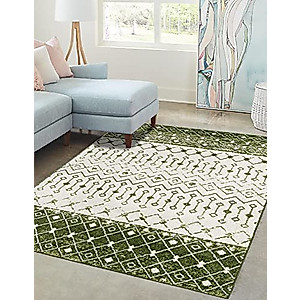 Rugs.com Moroccan Trellis Collection Rug – 6' x 9' Ivory Green Medium Rug Perfect for Bedrooms, Dining Rooms, Living Rooms