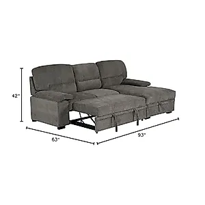 Primo Jordan L-Shaped Sleeper Sectional Sofa with Storage - Versatile 93 in. Pull-Out Sofa Bed with Hidden Storage for Living Rooms