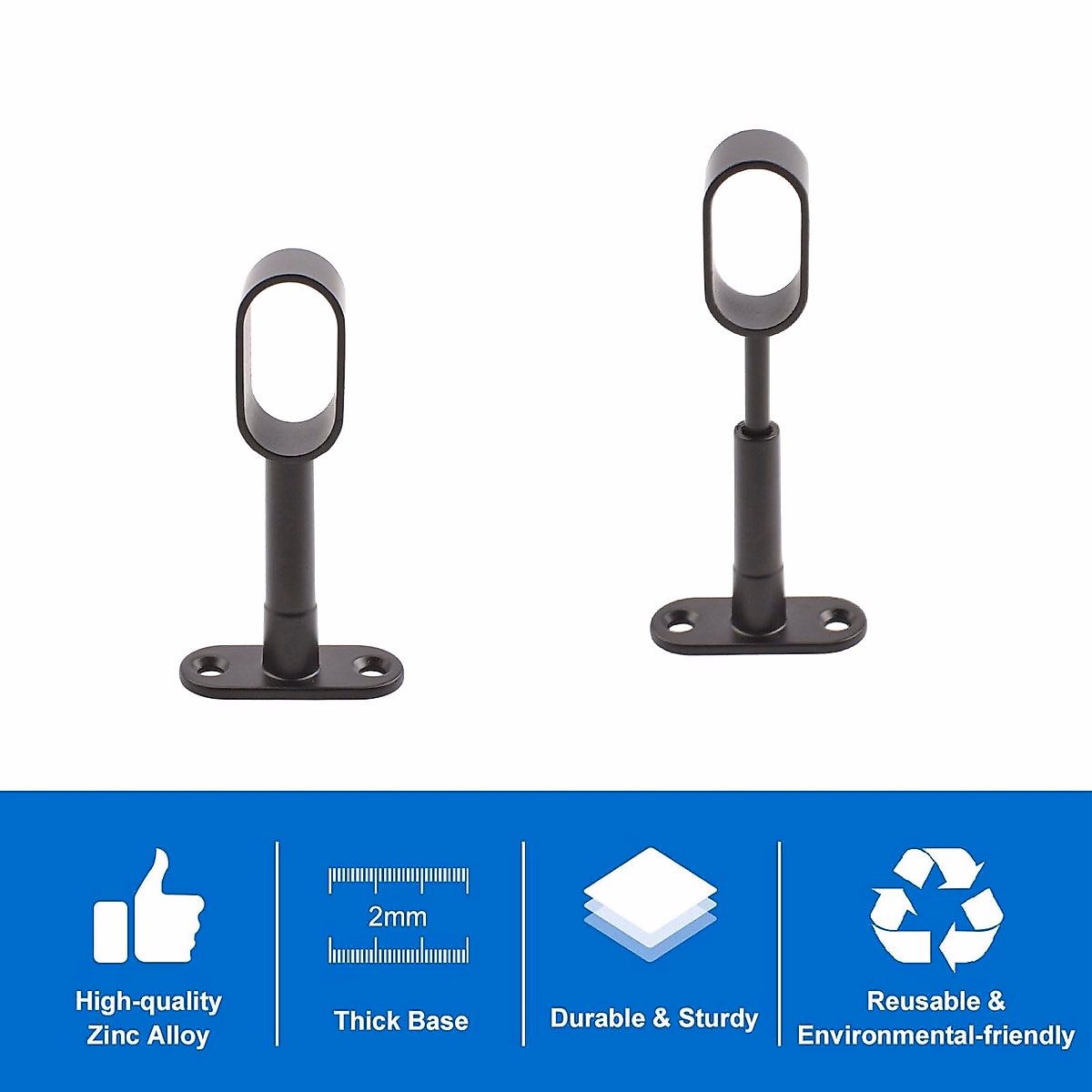 INCREWAY 4pcs Black Closet Rod Support, Zinc Alloy Oval Wardrobe Rod End, Adjustable Hollow Rod Bracket for Cabinet Bedroom Bathroom