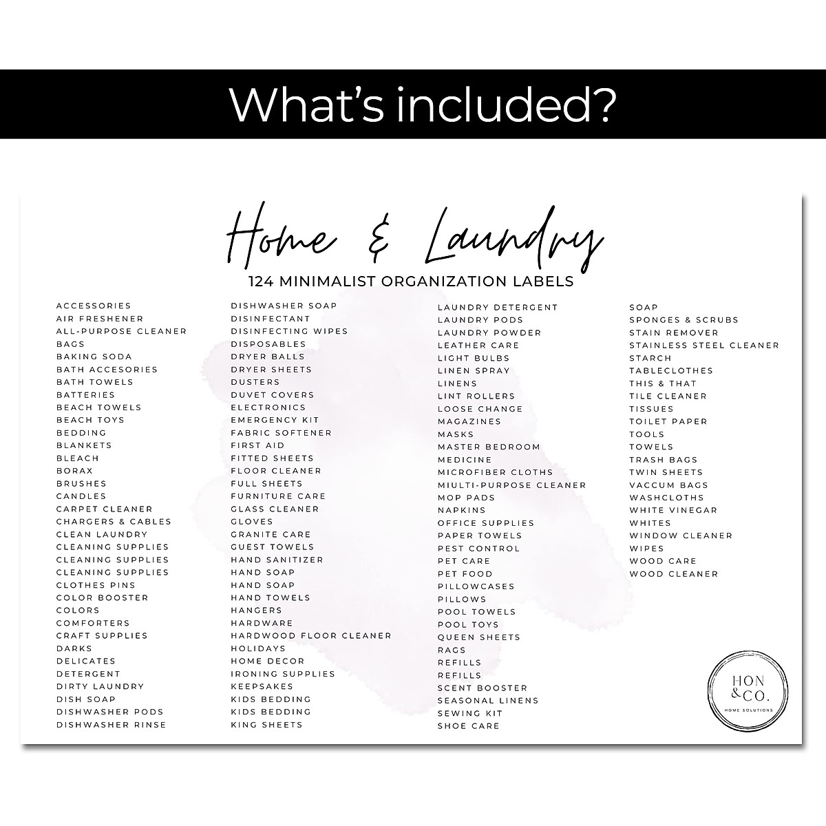 HON Home Laundry Labels for Containers | White Minimalist Preprinted & Jars | Storage Bins | Organization |, HNCHLW003