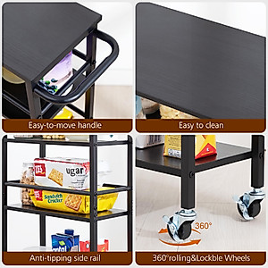 LOAKEKEL Slim Rolling Cart, 4-Tier Storage Cart on Wheels, Narrow Kitchen Cart with 6 Hooks for Small Spaces, 7.87" Deep, Mobile Shelving Unit Utility Cart for Dining Room, Bathroom, Black HKC04BK-1