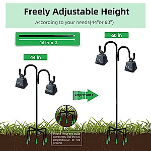 STARFAMI Double Shepherds Hook for Outdoor with 5 Prongs Base, Upgraded Adjustable Garden Hanging Stand Plant Holders for Bird Feeder, Plant Baskets, Solar Light Lanterns, Wedding (60 Inch 2pcs)