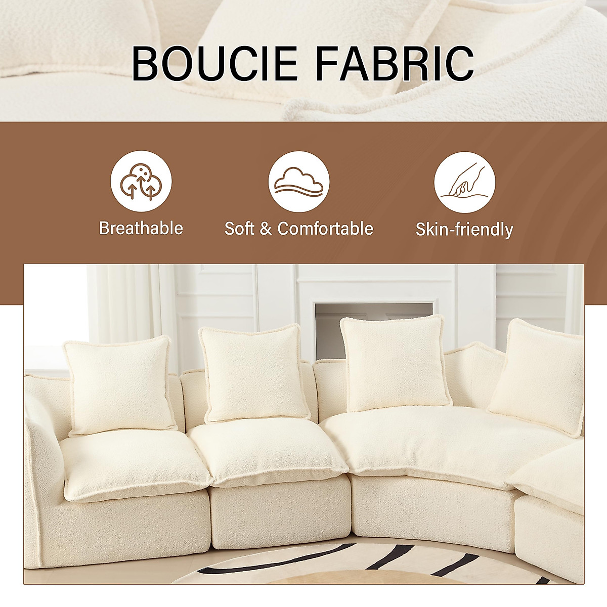 Haplized 137" Modular Sectional Couch,Comfy Upholstered Sectional Sofa,High Density Sponge Floor Sofa,5 Seater Cloud Sofa for Living Room,Bedroom,Apartment,Beige