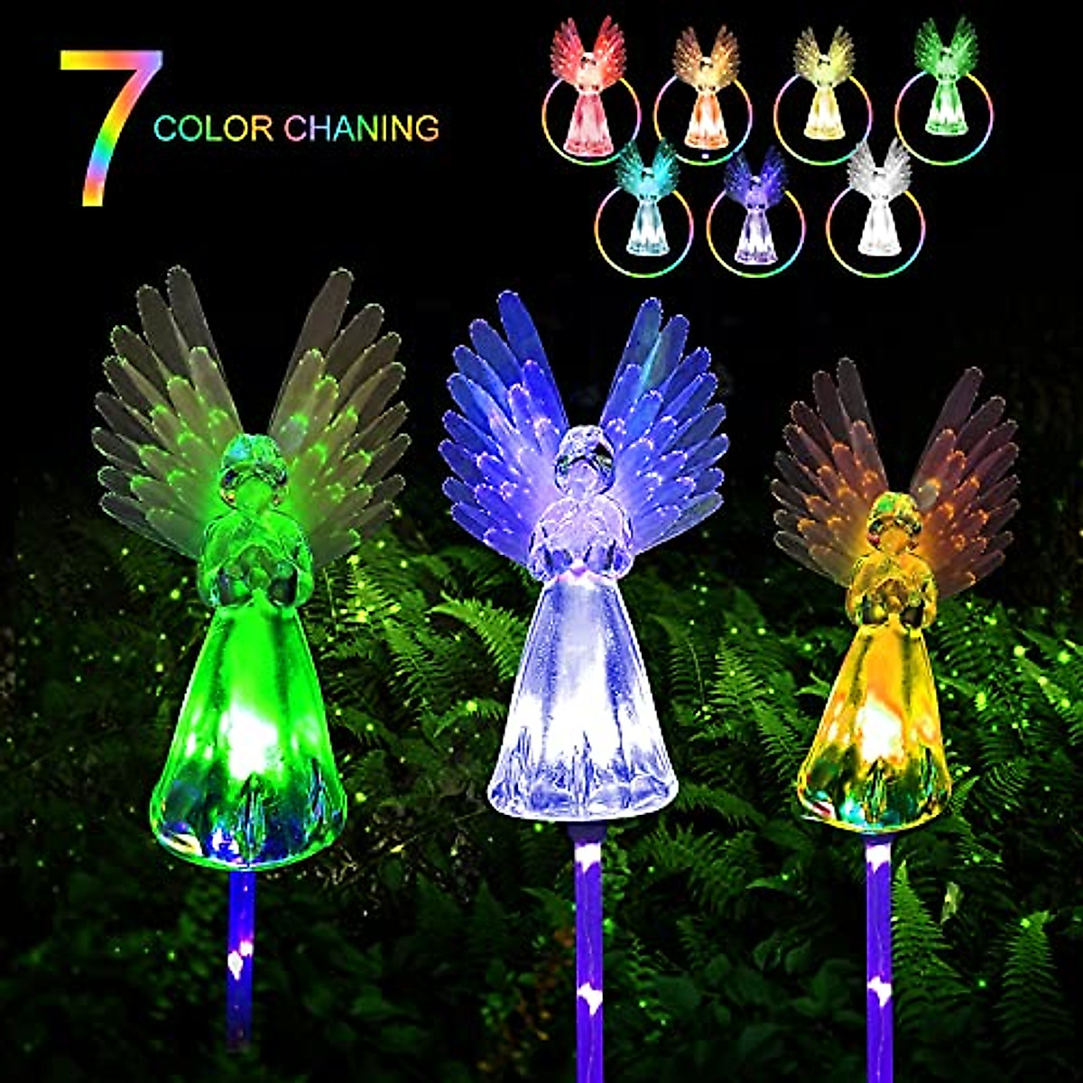 XVZ Outdoor Solar Garden Decorative Light, 2 Pack Solar Angel Light,Outdoor Garden Landscape Waterproof Small Street Light,Suitable for Yard Patio Lawn Grave Cemetery Decorations Backyard