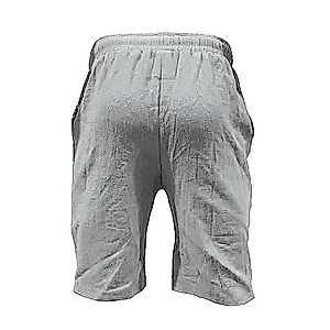 Cotton Linen Elastic Waistband Big & Tall Plus Sized Mens Beach Shorts Bodybuilding Hiking Shorts Grey