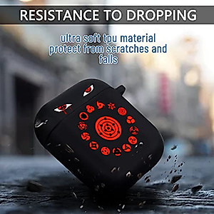 Japanese Anime Case for AirPods 1/2 with Keychain,Cool Red Eyes Pattern Soft TPU Protective Shockproof Skin Cover for Boys Girls Yonth Teen Kids Compatiable with Airpods 2nd 1st Generation Cover