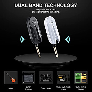 Surbort Wireless Guitar System, 5.1G/5.8G Dual Frequency Transmitter and Receiver, 18H Endurance 30m Transmission Distance with Charging Case，for Electric Guitar、Bass (White)