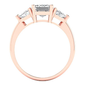 2.94ct Emerald cut 3 stone Solitaire Stunning Moissanite Designer Wedding Bridal art deco Anniversary Ring 14k Rose Gold 7