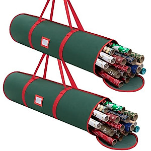 Christmas Wrapping Paper Storage Bag Set (2 Pack), Gift Wrap Organizers, Wrapping Paper Holder, Fits Up to 20 Standard Rolls, with Tear-Proof 600D Oxford Material, Dual Zippers & Carry Handles