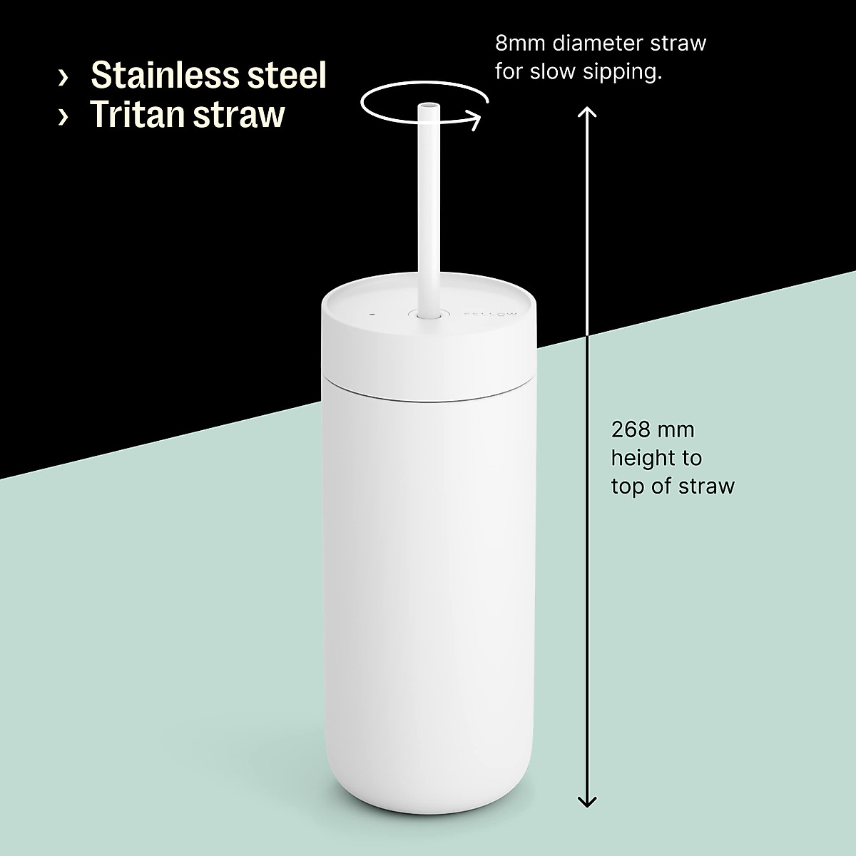 Fellow 16 oz Carter Cold Travel Mug for Water, Iced Tea, Coffee, Smoothies, Iced Coffee & more - Stainless Steel Vacuum-Insulated Iced Coffee tumbler with Spill Resistant lid and straw - Sand Dune