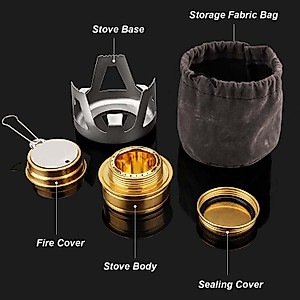 Mini Alcohol Backpacking Stove,Lightweight Brass Spirit Burner with Aluminium Stand, Portable Backpacking Stove for Camping, Hiking,Picnic (Gold)