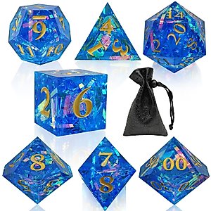 DND Dice Set MTG D&D Apply to Dungeons and Dragons RPG D20 Polyhedral Math Board Game Sharp Edges Galaxy Resin Dice Accessories Gifts Bag-Blue