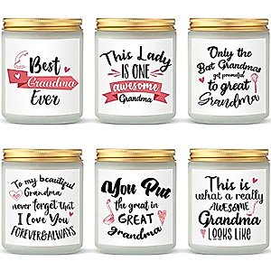 Spiareal 6 Pcs Best Grandma Ever Gifts Grandparents Birthday Day from Grandson Granddaughter 7oz Scented Jar Candles Natural Mineral Wax for Women Christmas Thanksgiving (White, Grandma)