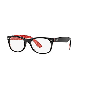 Ray-Ban RX5184 New Wayfarer Square Prescription Eyeglass Frames, Black on Texture Red/Demo Lens, 52 mm