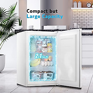 R.W.FLAME Mini Freezer Countertop, 2.1 Cu.Ft Energy Saving Upright Freezer, Small Freezer with Reversible Single Door for Home/Dorms/Apartment/Office (White)
