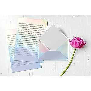 Mini Stationery Set, 100 Piece Set (50 Lined Watercolor Sheets + 50 Matching Envelopes), 5.5 x 8.25 inch, 12 Unique Designs, Double Sided Printing, One Side Lined Paper, by Better Office Products