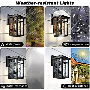 TUUANA Outdoor Wall Light Fixtures, Waterproof Porch Lights Wall Lanterns, Exterior Modern Matte Black Wall Mount Lighting, Anti-Rust E26 Socket Wall Scones for Front Door Garage, 2 Pack
