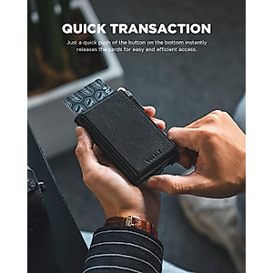 VULKIT Credit Card Holder with Leather Zipper Pocket Pop up wallet RFID Blocking Slim Metal Card Case for Men or Women(Black)