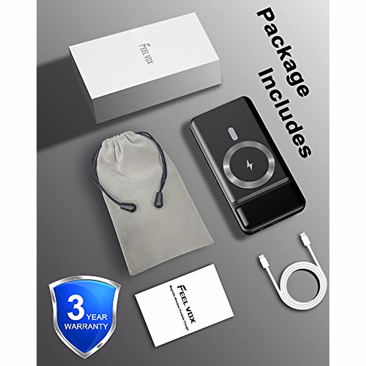 FEEL VOX Magnetic Wireless Portable Charger, Power Bank 10000mAh USB-C 18W Fast Charging Mag-net Safe Battery Pack with LED Display, Suitcase-Style Metal Retractable Stand for iPhone 14/13/12 Series