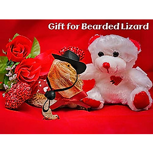 Vehomy 4Pcs Valentine's Day Bearded Dragon Outfit Bearded Dragon Cowboy Hat & Lizard Bandana Small Pet Love Heart Scarf Cowboy Costume Accessories for Lizard Hamster Leopard Gecko