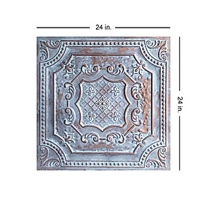 From Plain To Beautiful In Hours DCT04 Elizabethan Shield PVC 2' x 2' Lay-in or Glue-up Ceiling Tile (Covers / 200 sq.ft), Weathered Copper, 50 Piece