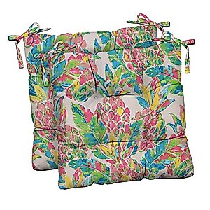 RSH Décor Indoor Outdoor Set of 2 Tufted Dining Chair Seat Cushions, 17" x 17" x 2", Choose Color (Vida Garden Pink Pineapple)
