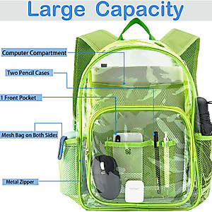 BAJNOKOU Clear Backpack Heavy Duty Pvc Bookbag for School - See Through Transparent Stadium Approved Backpacks for Women Concert Sport Venues Work Travel,Lemon green