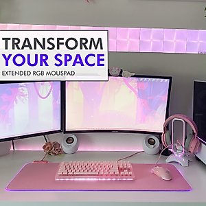 Tilted Nation Pink Gaming Mouse Pad RGB - Create Your Dream Setup - Bright LED Gaming Mousepad Mat XL with 8 Light Modes - Smooth Gliding and Easy to Clean - Large RGB Gaming Mouse Pad Pink for Desk
