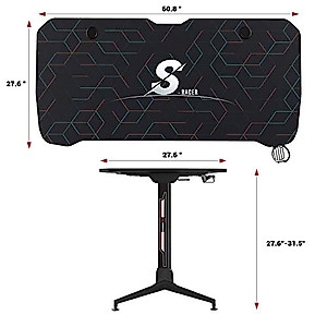 Homall 60 Inch Computer Gamer Desk with Full Desk Mouse Pad, Carbon Fiber Surface PC Table Adjustable Height, Gaming Rack, Headphone Hook and Cup Holder(Black)