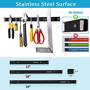 Rechabite 6 Pieces 24" Magnetic Tool Holder Strip, Black Magnet Bar, Metal Tool Organizer Rack for Garage Organization, Easy To Install in Workshop, Mounting Screws Included