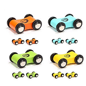 TOP BRIGHT Wooden Car Ramp Race Track Toy Toddler Car Playset Replacement Cars 12 Pack