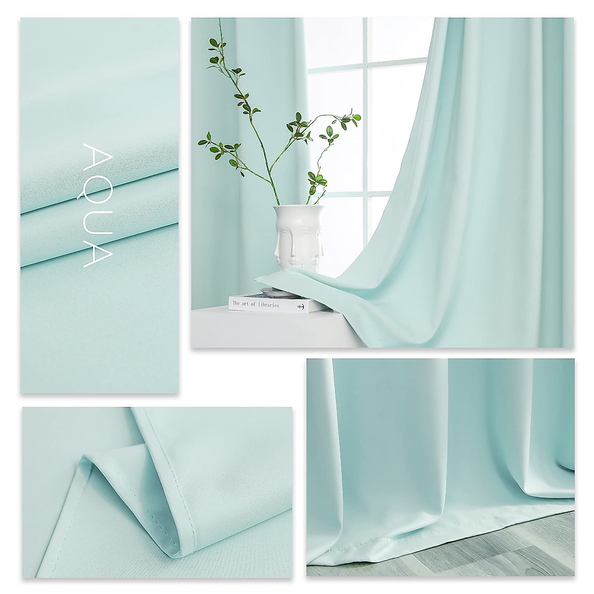 YGO Aqua Curtains 54 Inch Length for Kids Room Thermal Insulated Blackout Curtains for Small Short Window Drape Grommet 34x54 Inches Long