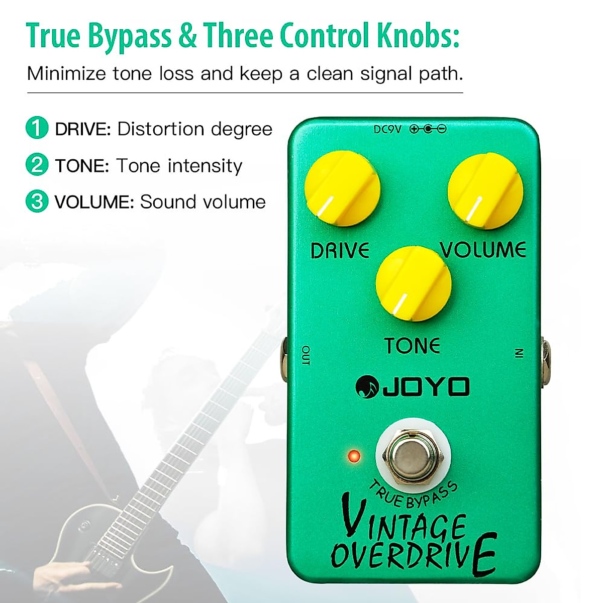 JOYO Vintage Overdrive Pedal Classic Tube Screamer Pedal for Electric Guitar Effect - True Bypass (JF-01)