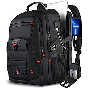 Z-MGKISS Travel Backpack, Extra Large Laptop Backpack, TSA Backpack 17.3 Inch, 50L Durable Anti Theft 17 Inch Big Business Backpack Christmas Gifts for Men, Water Resistant School Bag with USB, Black