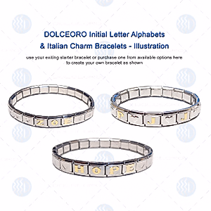 Dolceoro Alphabet E Letter Initial, 9mm Traditional Classic Type Italian Modular Charm Bracelet Link - Stainless Steel