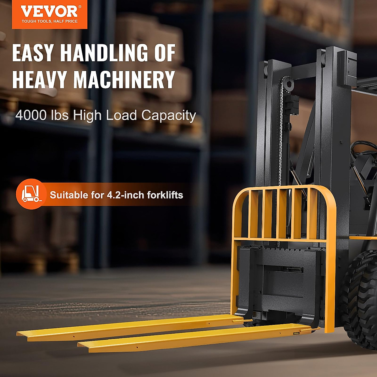 BestEquip Pallet Fork Extension 72 Inch Length 4.5 Inch Width, Heavy Duty Alloy Steel Fork Extensions for forklifts, 1 Pair Forklift Extension, Yellow