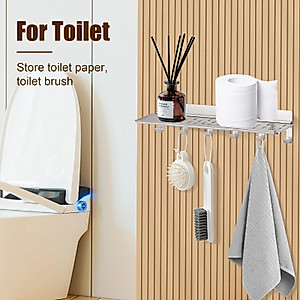 AOQIYU Floating Shelf with Hooks, Portable Storage Shelves for Bathroom, Kitchen, Living Room & Bedroom, Adhesive Small Wall Shelves, Bathroom Shower Organizer(Silver, W4.3xL13)