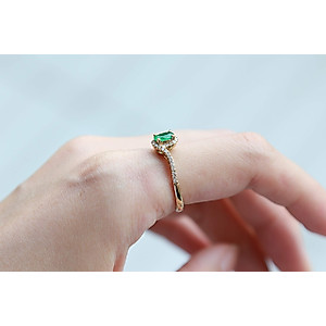 Gin & Grace 10K Yellow Gold Natural Emerald & Natural Diamond (I1,I2) Engagement Eternity Propose Promise Ring for Women